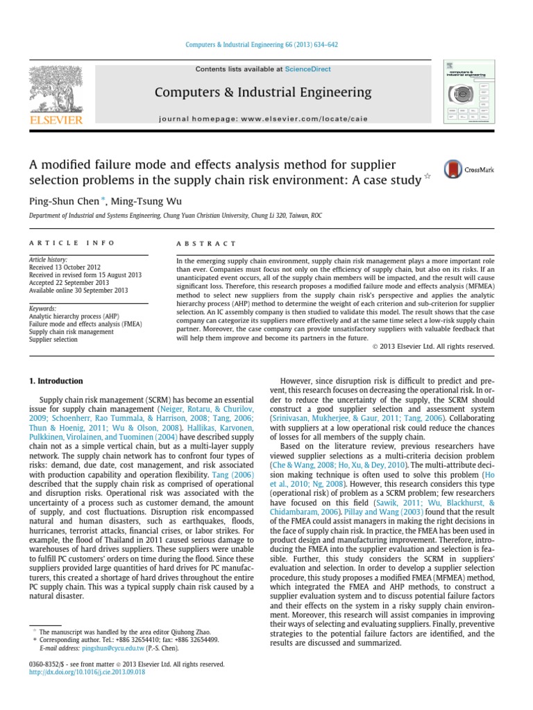 A Modified Failure Mode and Effects Analysis Method For Supplier ...