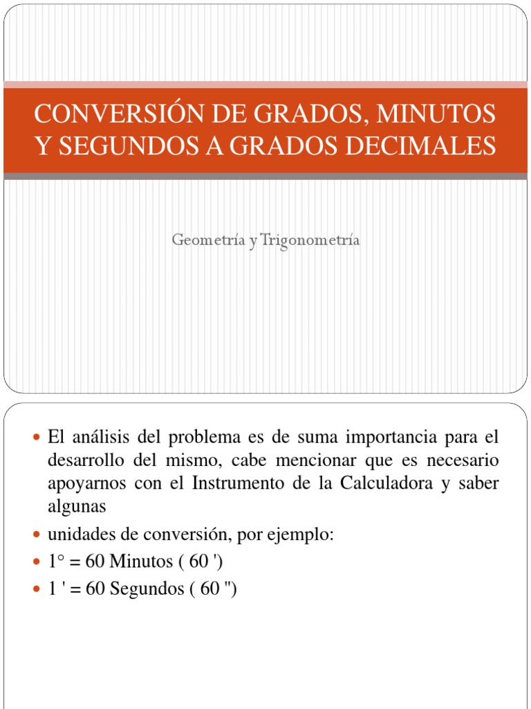 Conversión de Grados a Minutos y Segundos | PDF