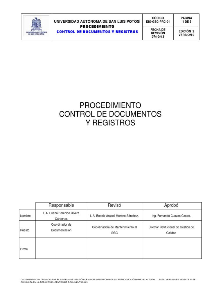 Procedimiento de Control de Documentos. | Calidad (comercial) | Gestión ...