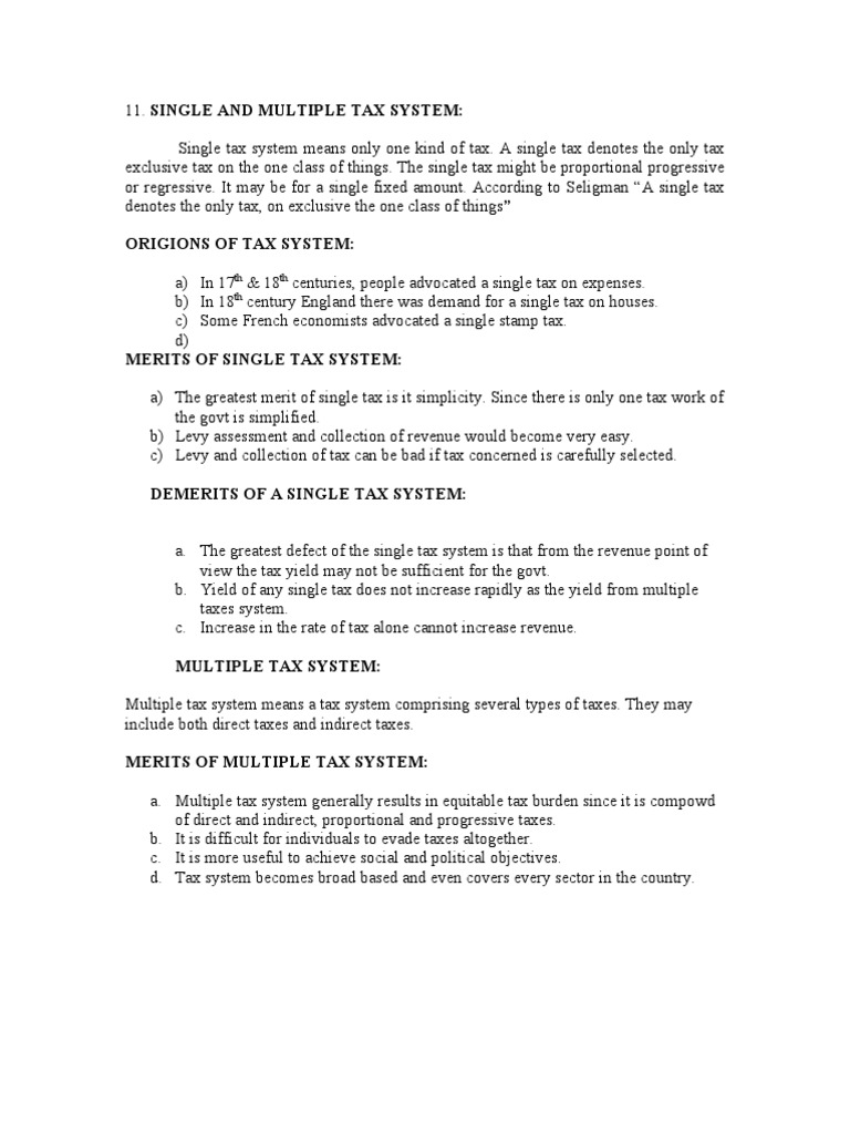 Single and Multiple Tax System: Single Tax System Means | PDF | Taxes ...