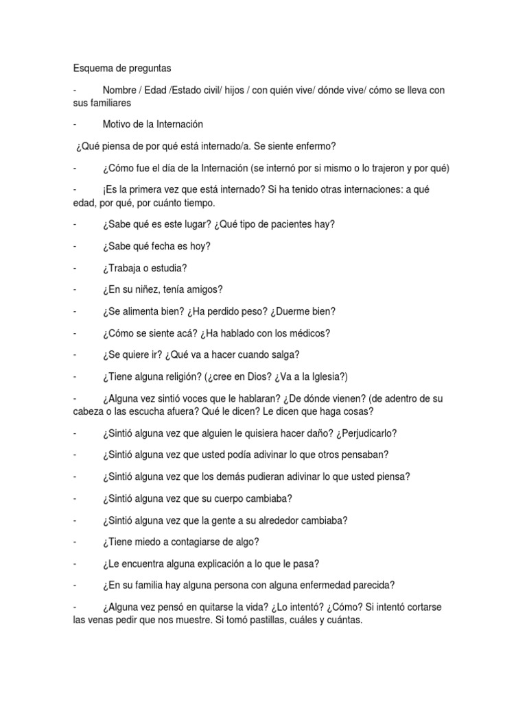 Esquema de Preguntas | PDF | Esquizofrenia | Psicología anormal