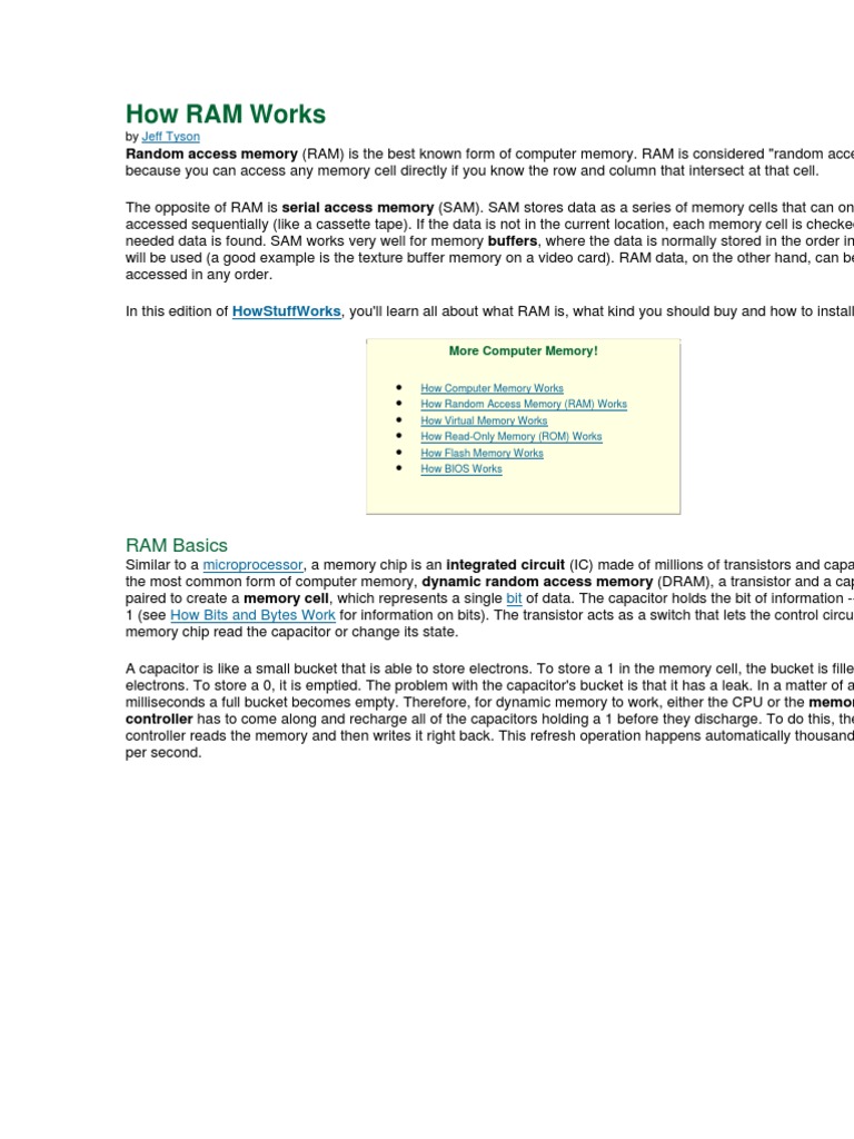 How RAM Works | PDF | Dynamic Random Access Memory | Random Access Memory