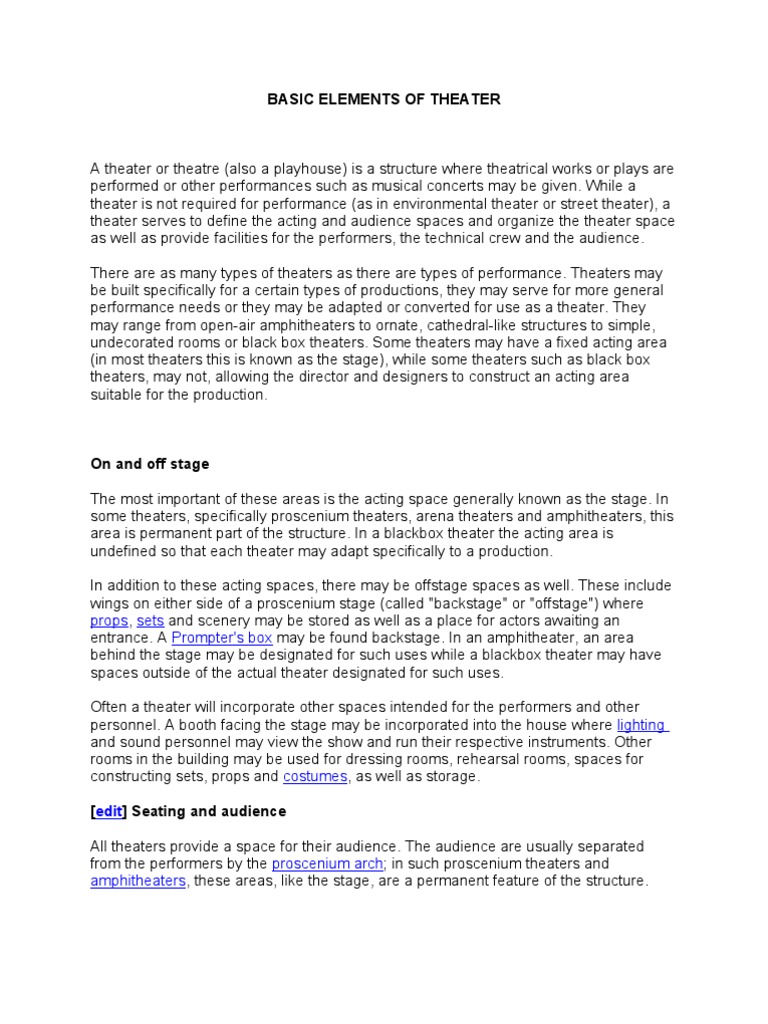 Elements of Theater | PDF | Theatre | Performing Arts