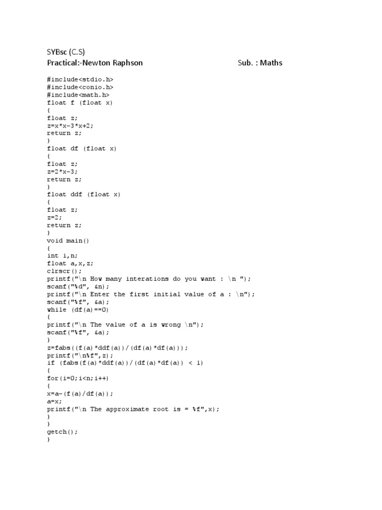 Newton-Raphson Method in C Code | PDF | Teaching Methods & Materials ...