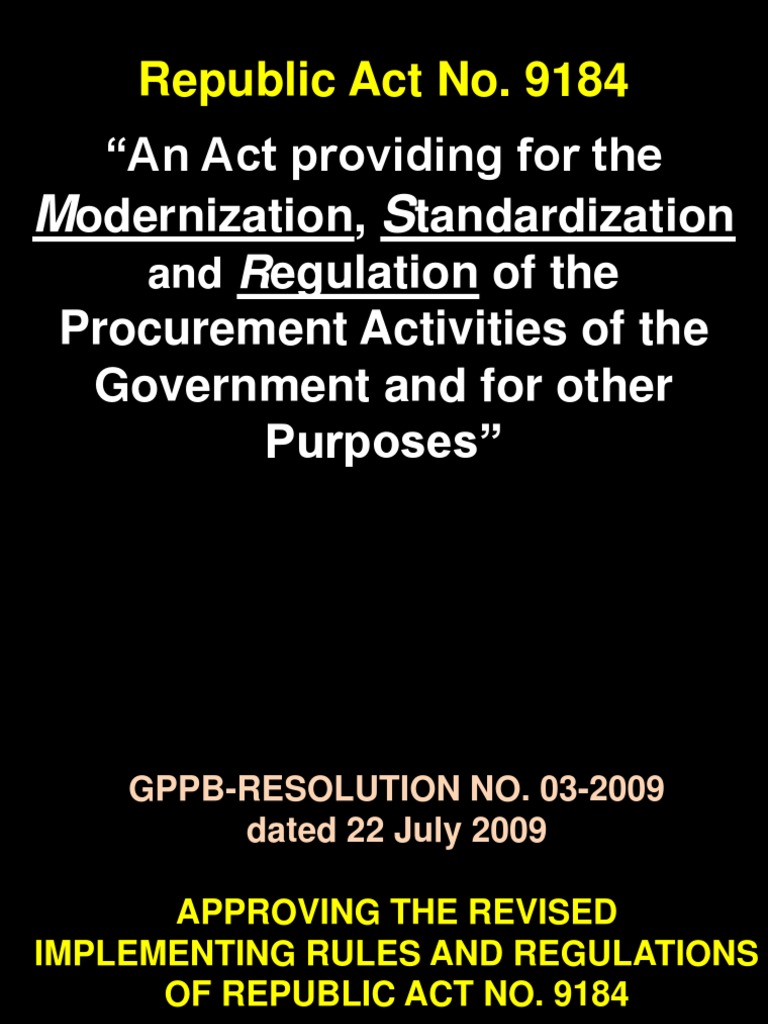 Basics of 9184 | Procurement | Justice