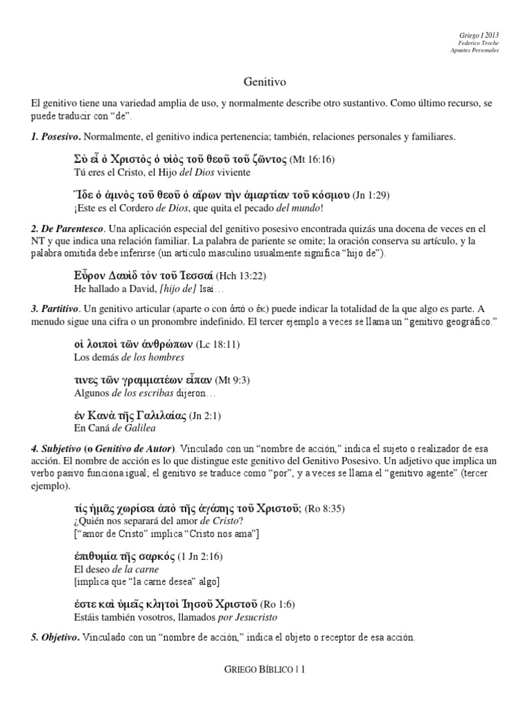 Análisis del uso del genitivo y el dativo en el griego bíblico | PDF ...