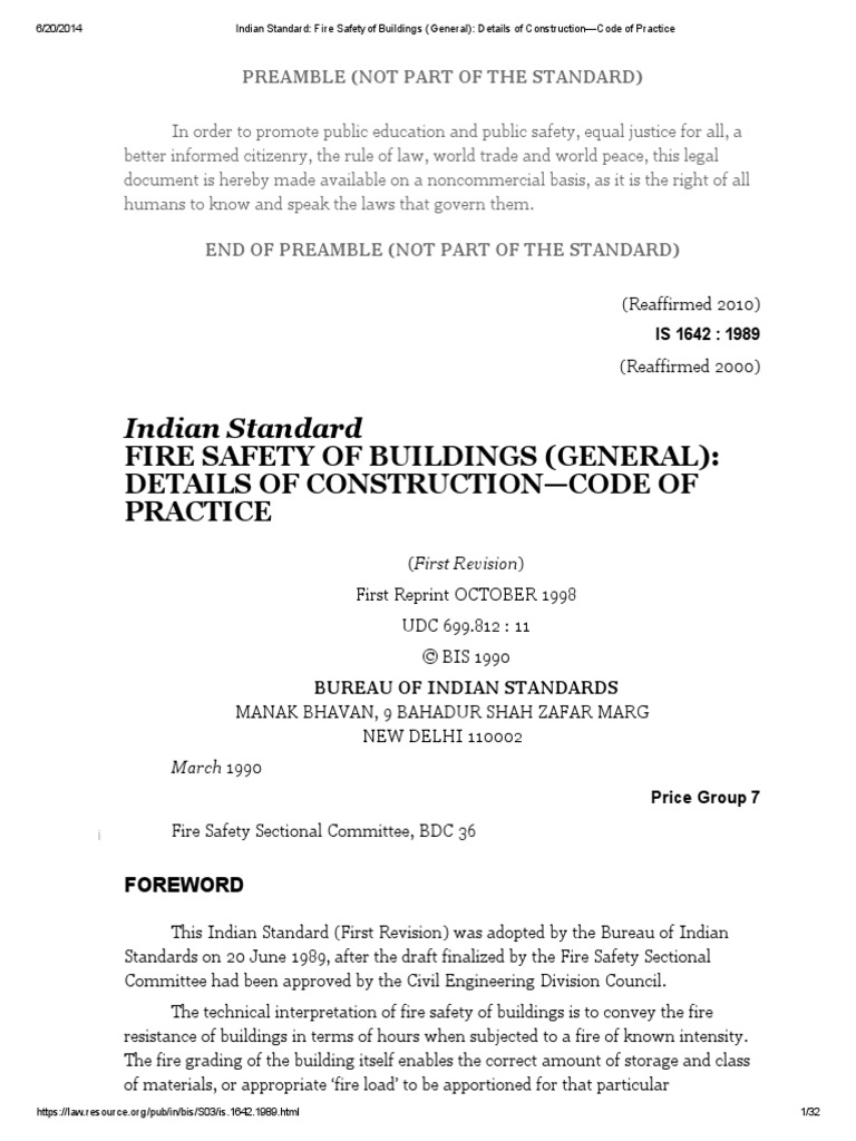 Indian Standard - Fire Safety of Buildings (General) - Details of ...