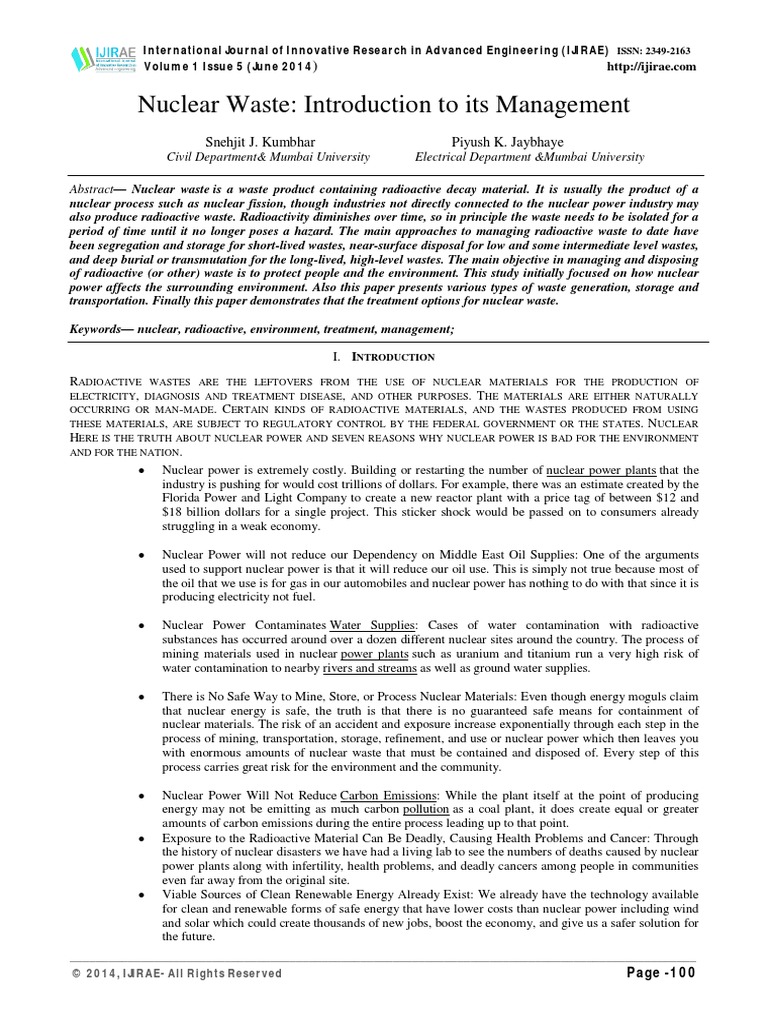 Nuclear Waste: Introduction To Its Management | PDF | Radioactive Waste ...