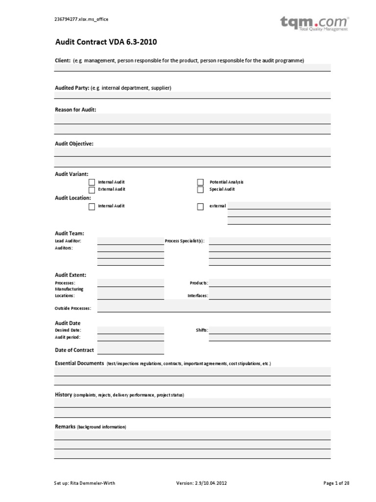 VDA 6.3 Audit Report Template | PDF | Audit | Project Management