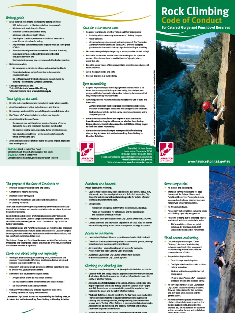 Launceston Climbing Code of Conduct | PDF | Rock Climbing | Nature