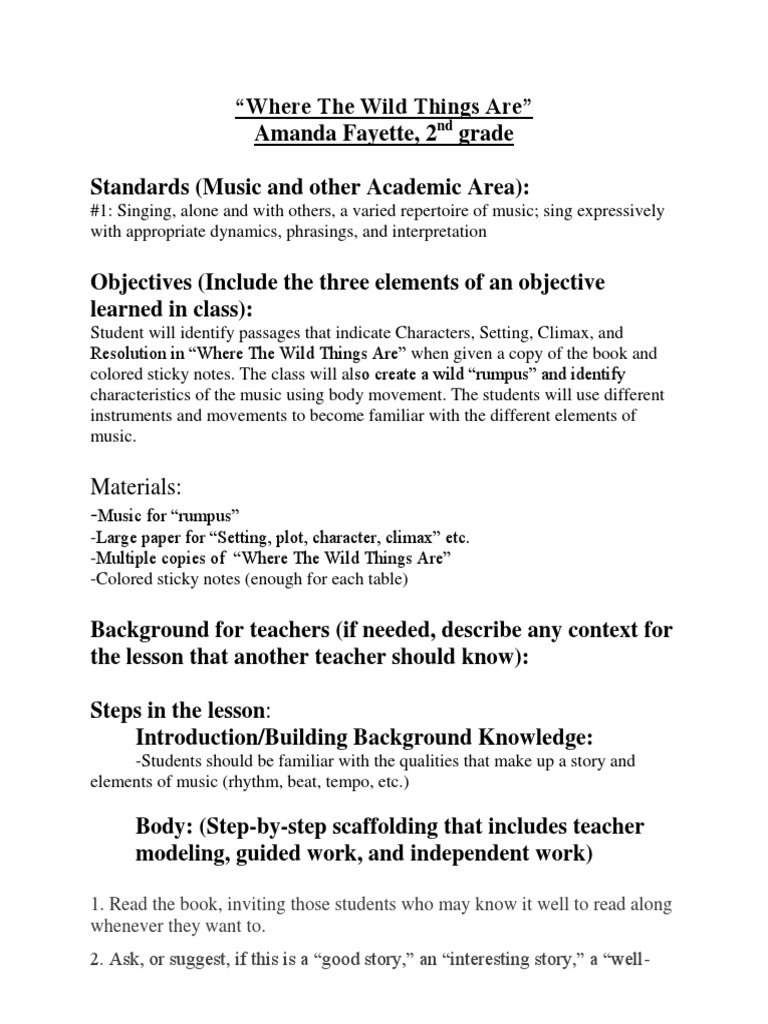 Wild Things Lesson Plan for Grades 2-6 | PDF | Brainstorming | Lesson Plan
