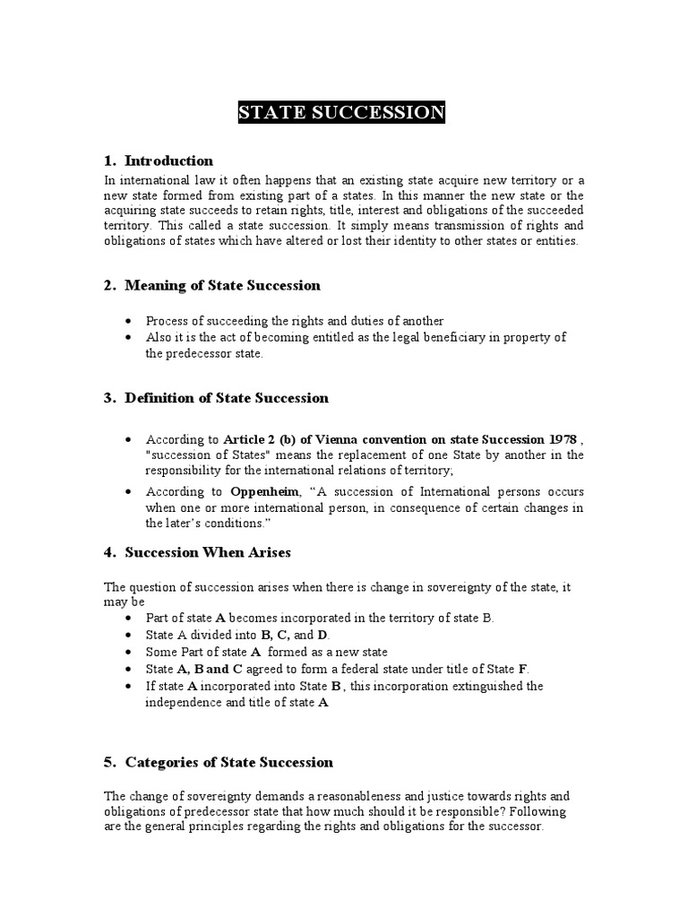 State Succession | PDF | Sovereign State | International Law