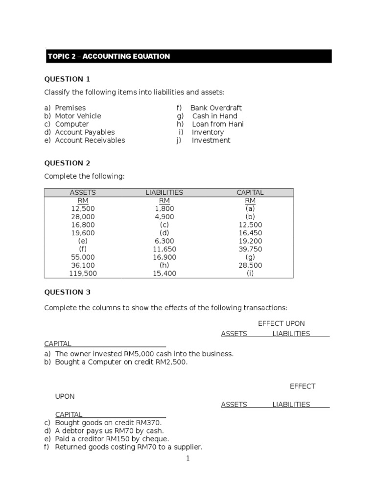 Exercise On Accounting Equations | PDF