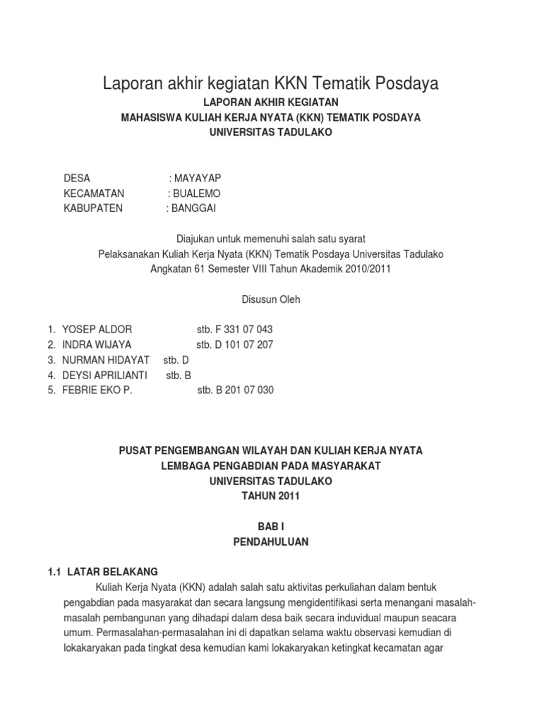 Laporan Akhir Kegiatan KKN Tematik Posdaya | PDF | Ilmu Sosial