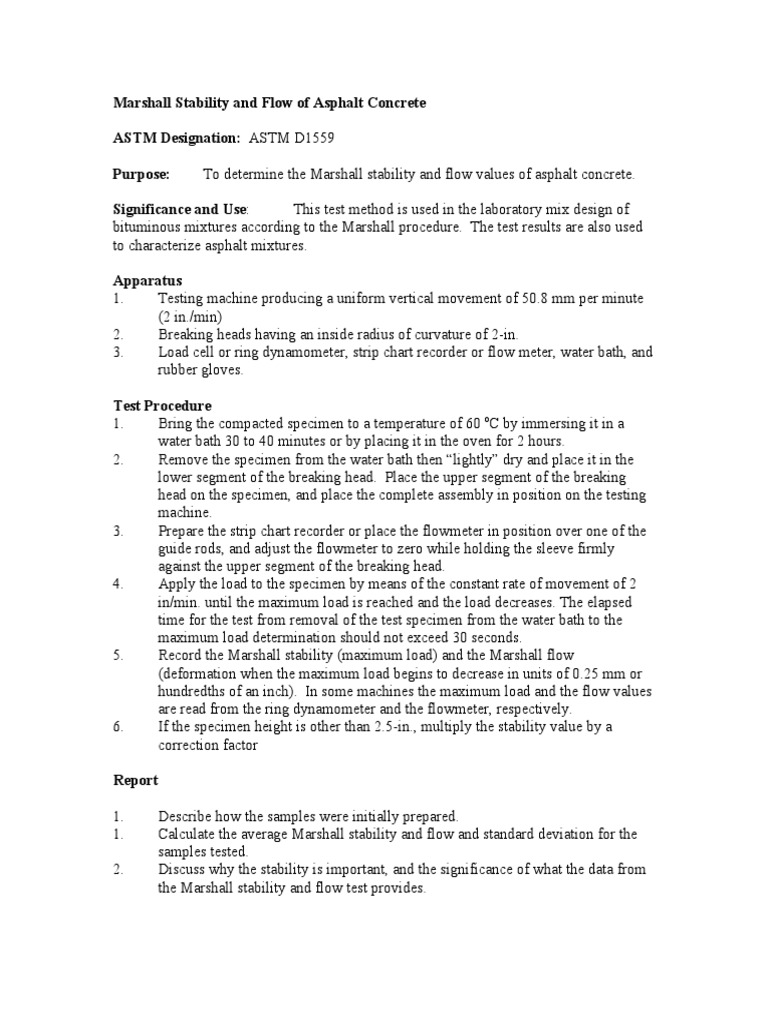 Marshall Stability and Flow of Asphalt Concrete | PDF