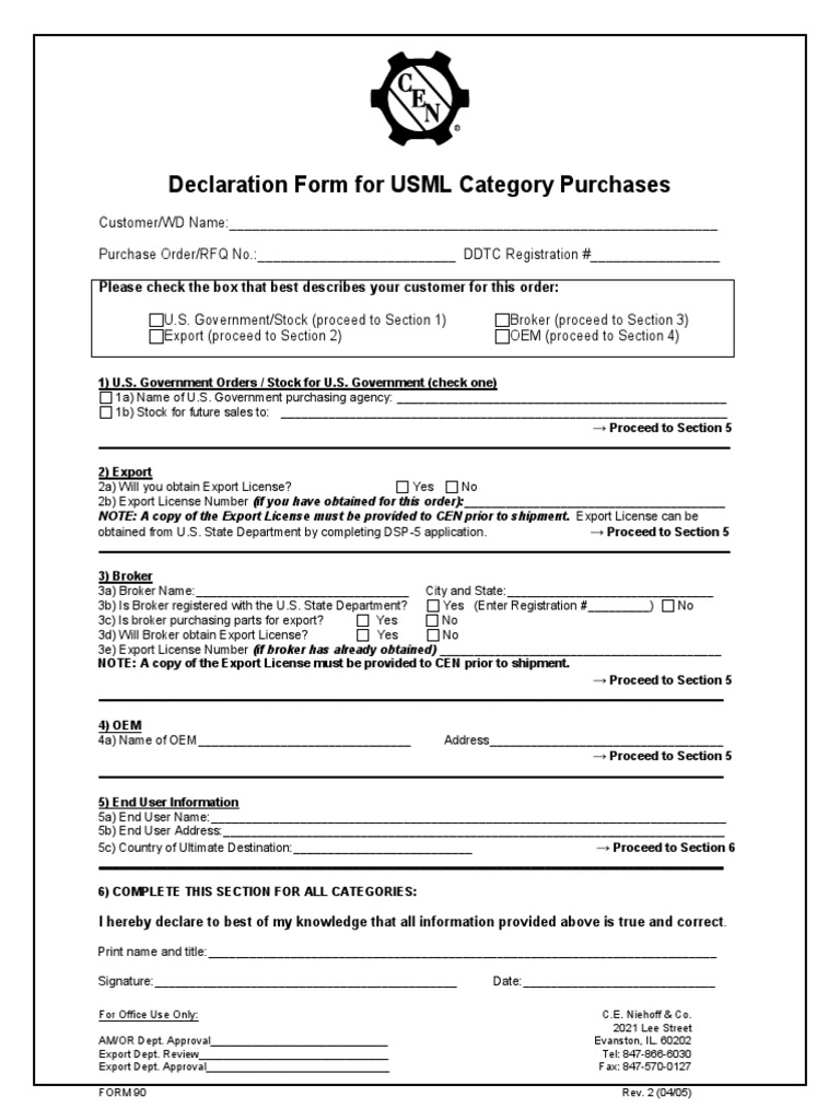 USML Purchase Declaration Form | PDF | Finance & Money Management