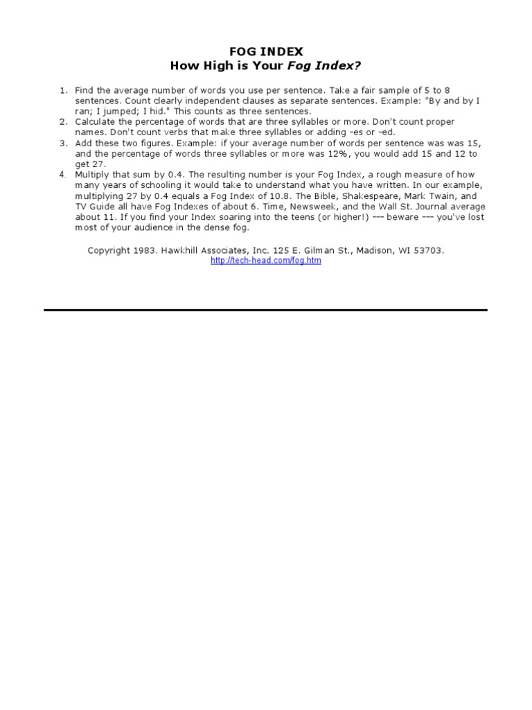 Fog Index How High Is Your Fog Index? | PDF | Databases | Linguistics