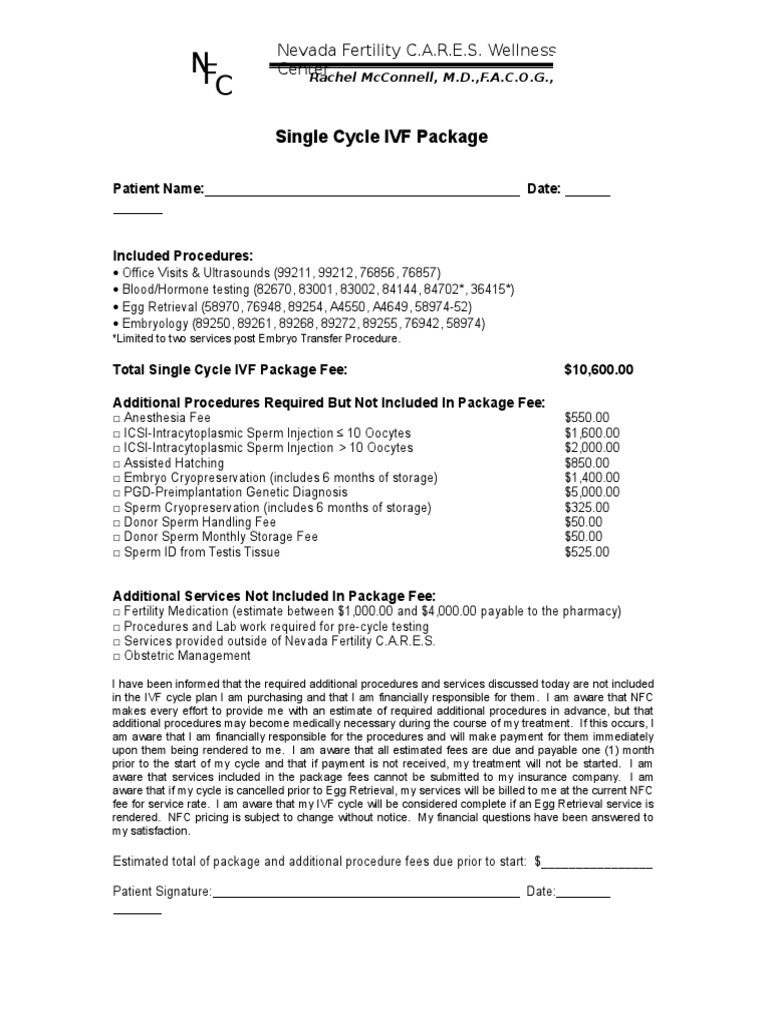 Single Cycle IVF Package: Patient Name: Date | PDF | Medical Treatments ...