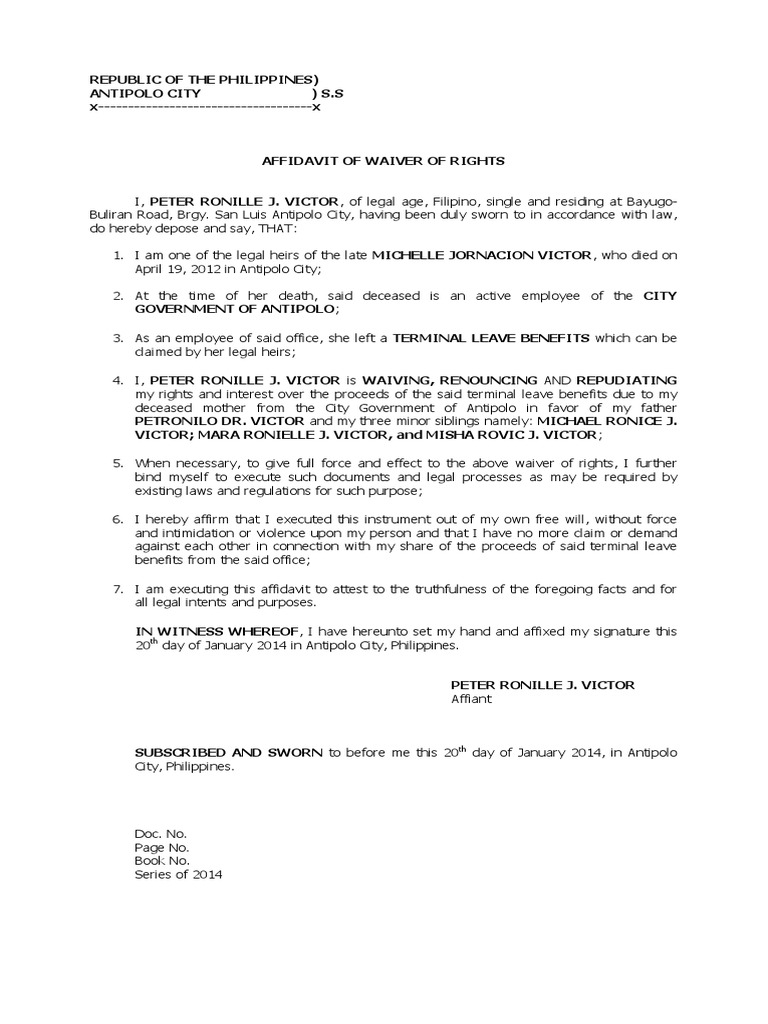 Waiver of Rights (Claims For Terminal Leave) | PDF