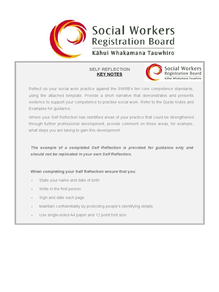 2 Self Reflection SWRB | PDF | Competence (Human Resources) | Social Work