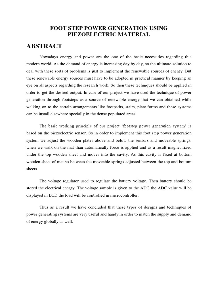 Foot Step Power Generation Using Piezoelectric Material Abstract | PDF ...