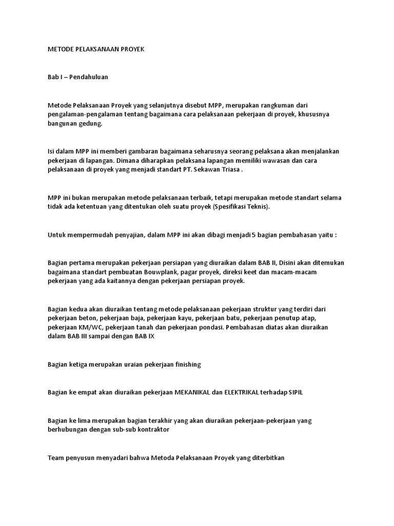 Metode Pelaksanaan Proyek | PDF