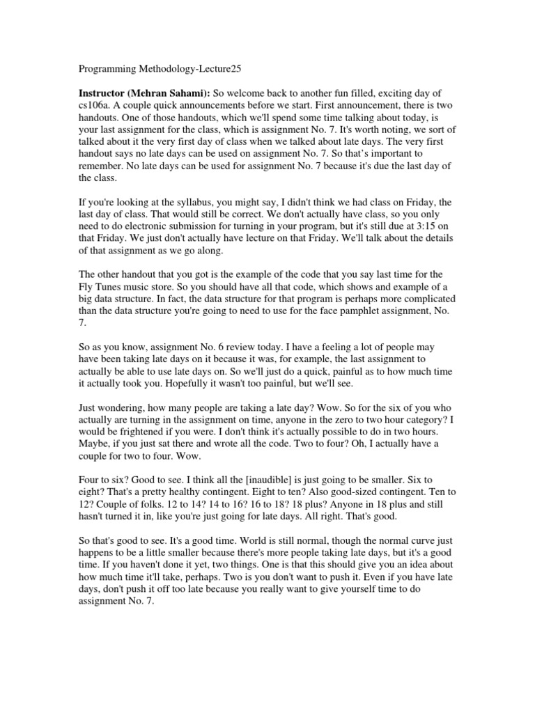 Instructor (Mehran Sahami) : So Welcome Back To Another Fun Filled ...