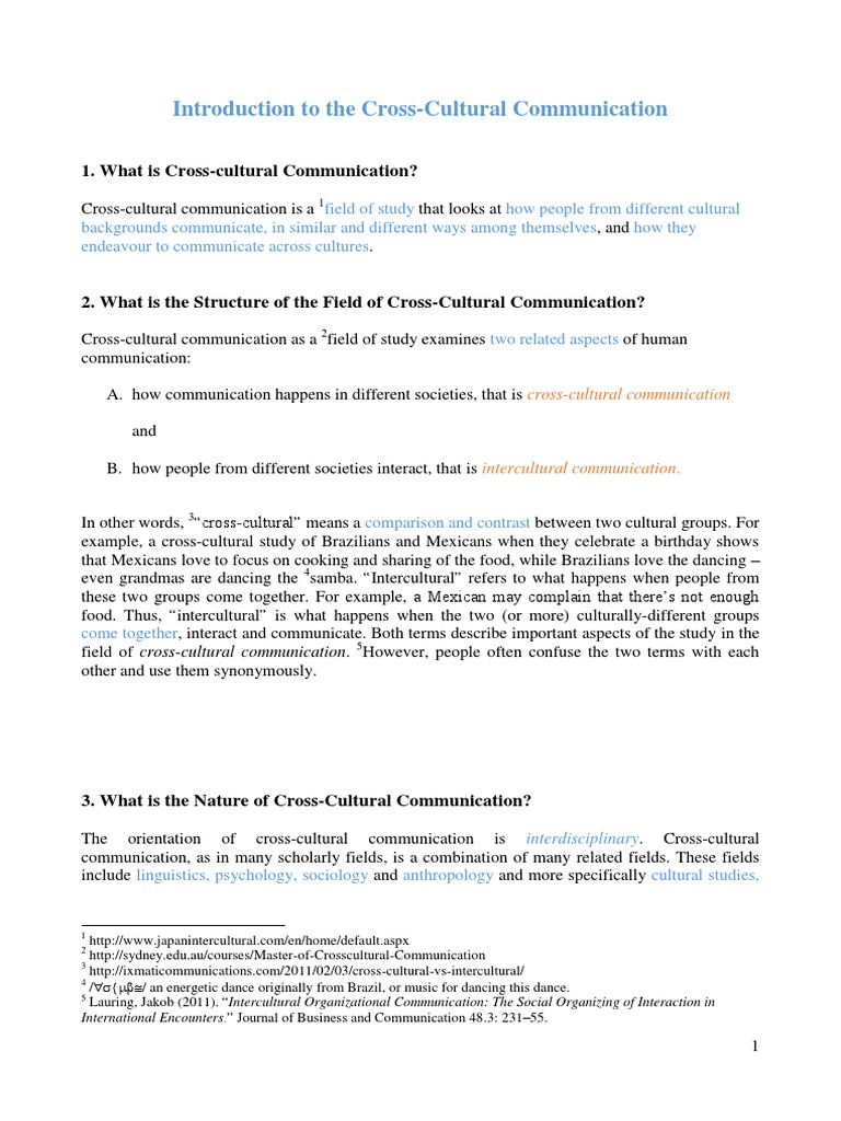 Introduction To Cross-Cultural Communication | PDF | Cross Cultural ...