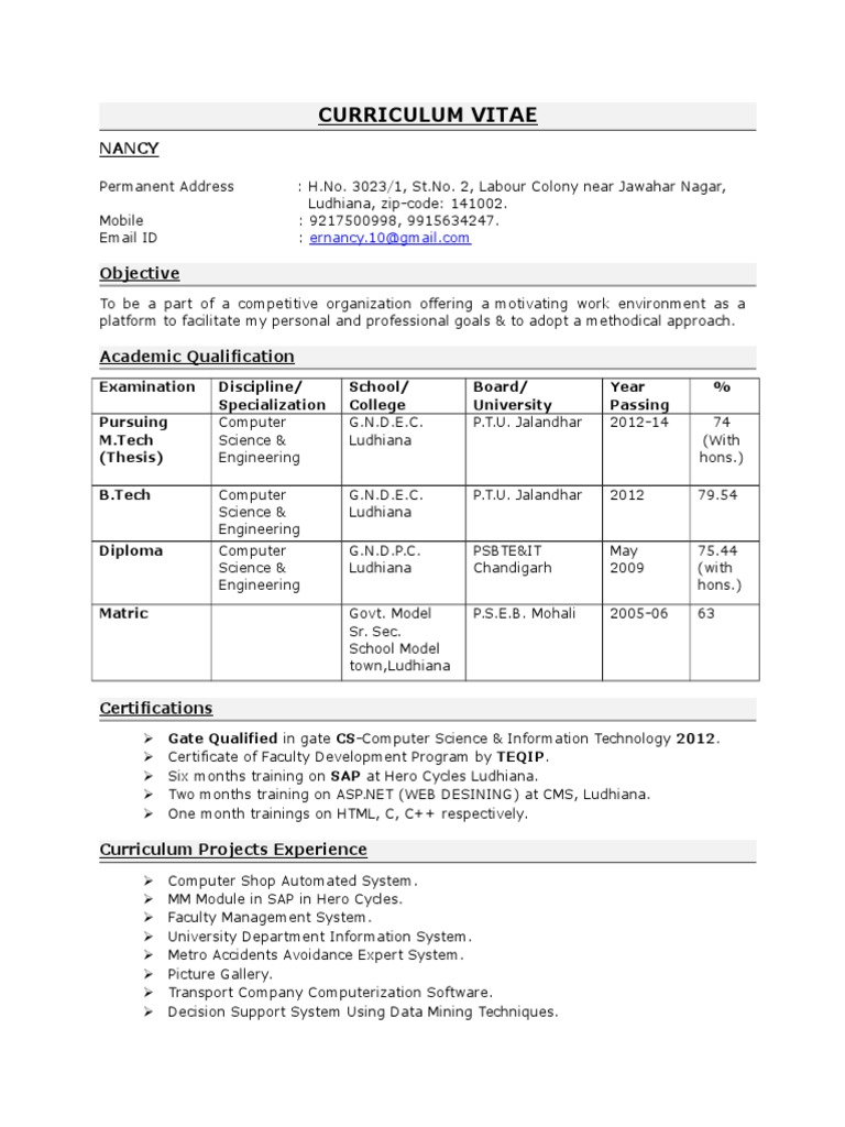 Curriculum Vitae: Nancy | PDF