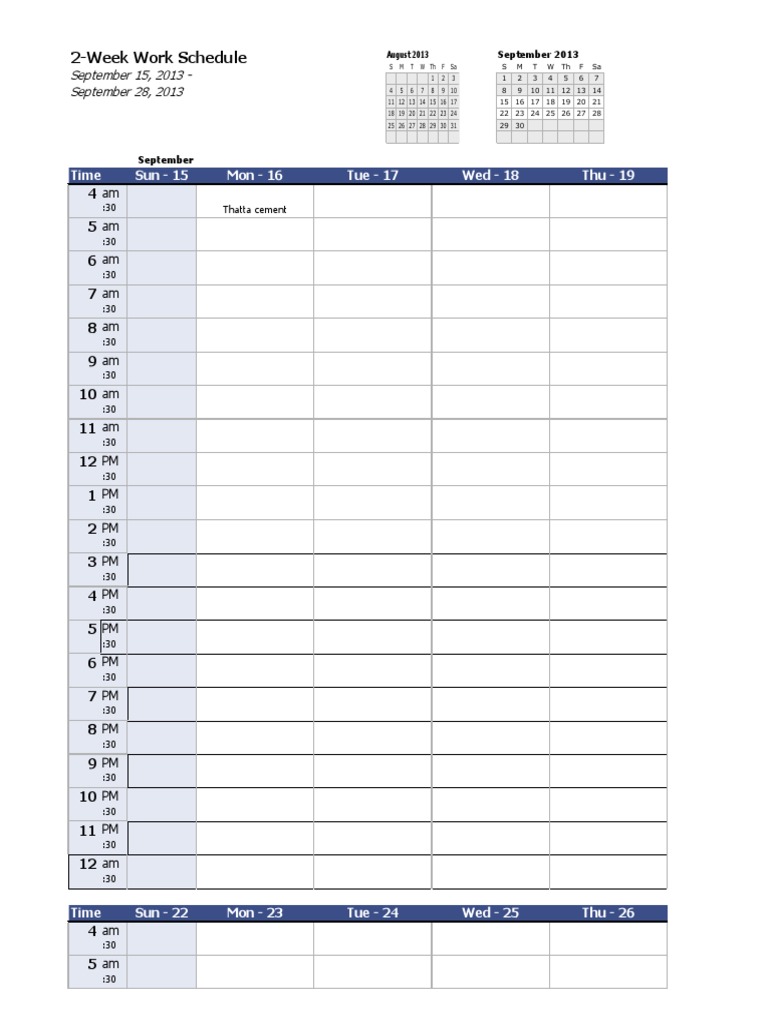 2-Week Work Schedule: September 15, 2013 - September 28, 2013 | PDF