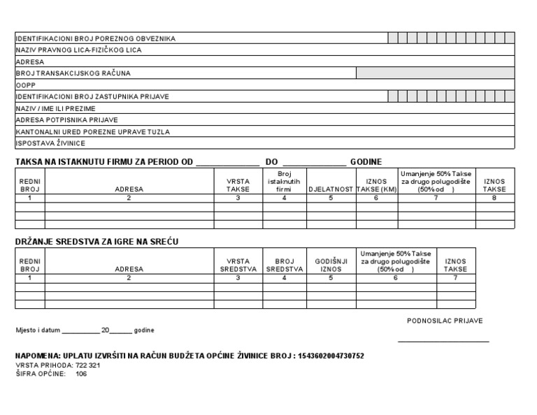 PKT Obrazac Zivinice | PDF