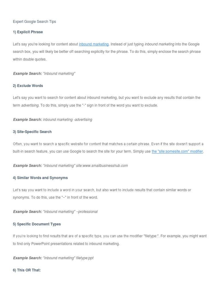 Expert Google Search Tips | PDF | Google | File Format