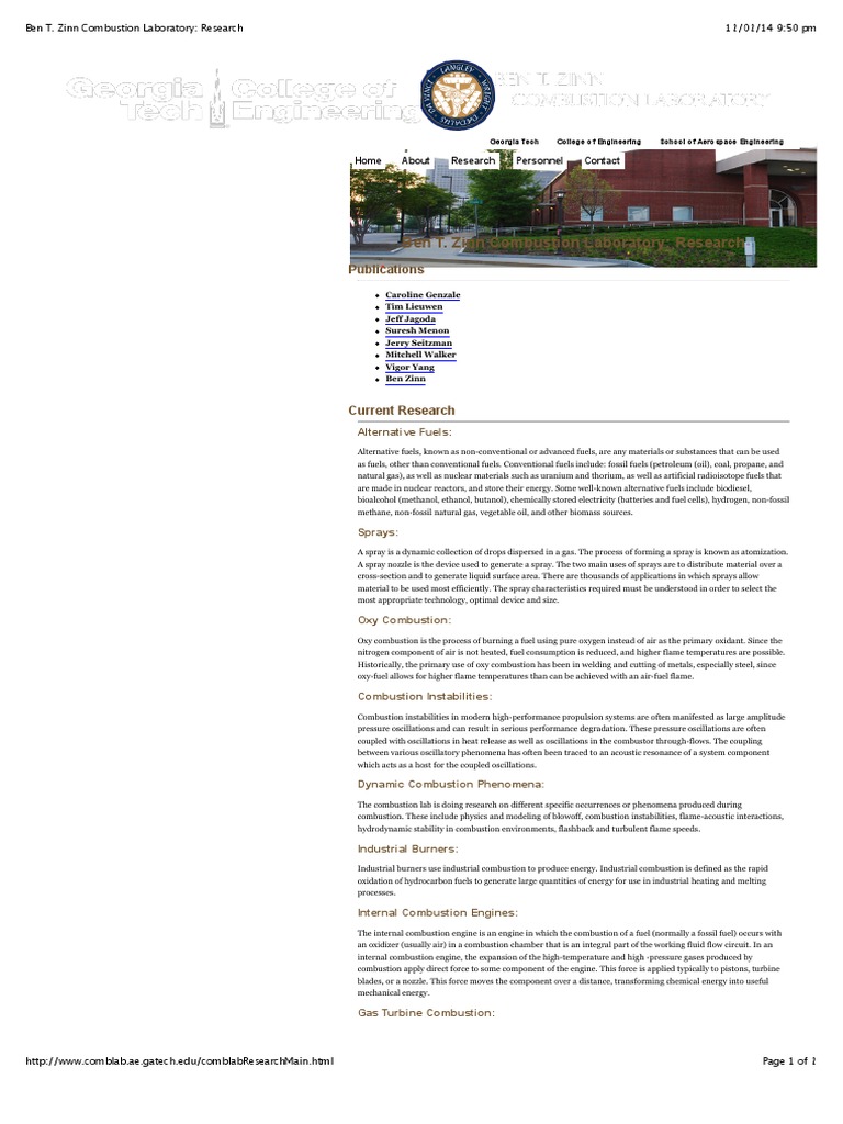Ben T. Zinn Combustion Laboratory | PDF | Alternative Fuel | Combustion