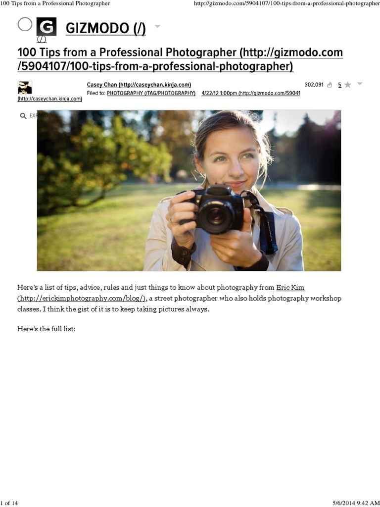 100 Essential Photography Tips | PDF | Raw Image Format | Exposure ...
