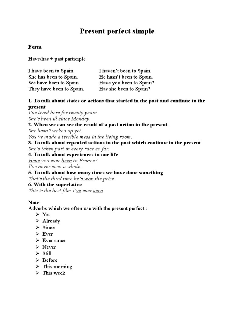 Present Perfect Simple Guide | PDF