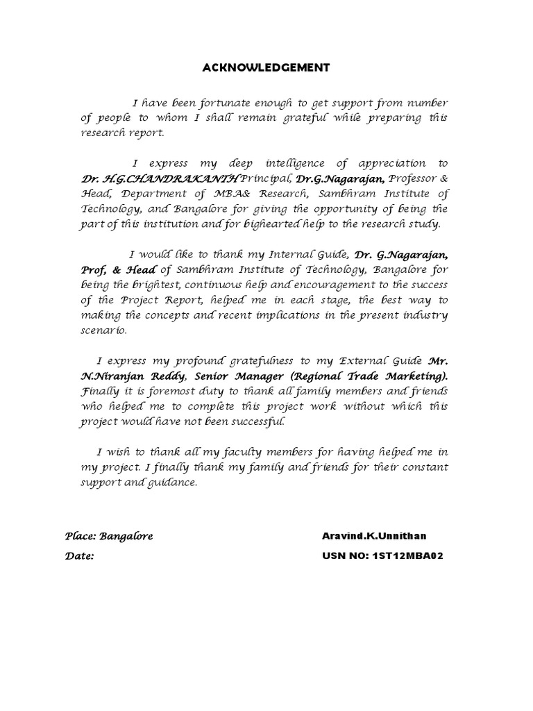 Acknowledgement for Research Report | PDF