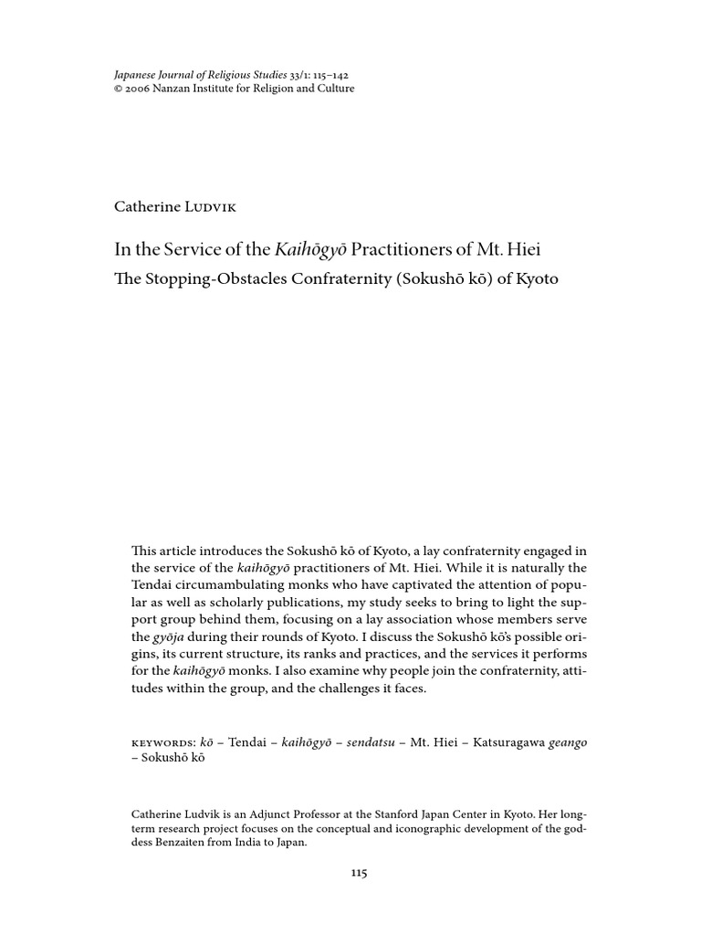In The Service of Kaihogyo Practitioners of Mt. Hiei: The Stopping ...