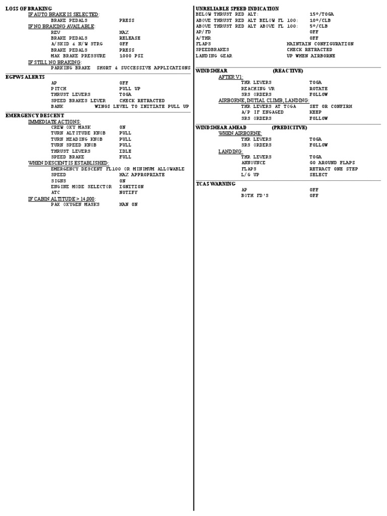 A320 EMER Memory Items | PDF | Brake | Aviation Safety