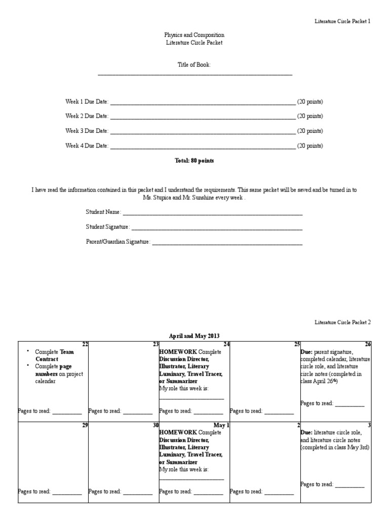 Literature Circle Packet | PDF | Business