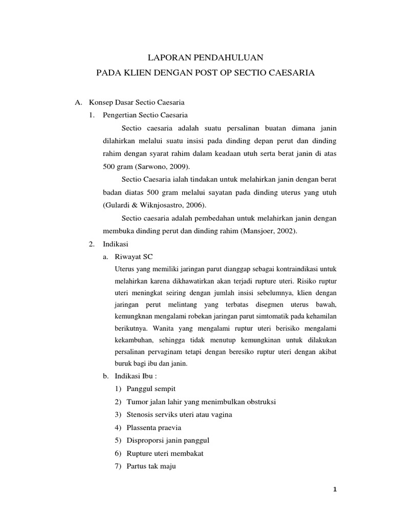Laporan Pendahuluan Pada Pasien Post Partum SC | PDF