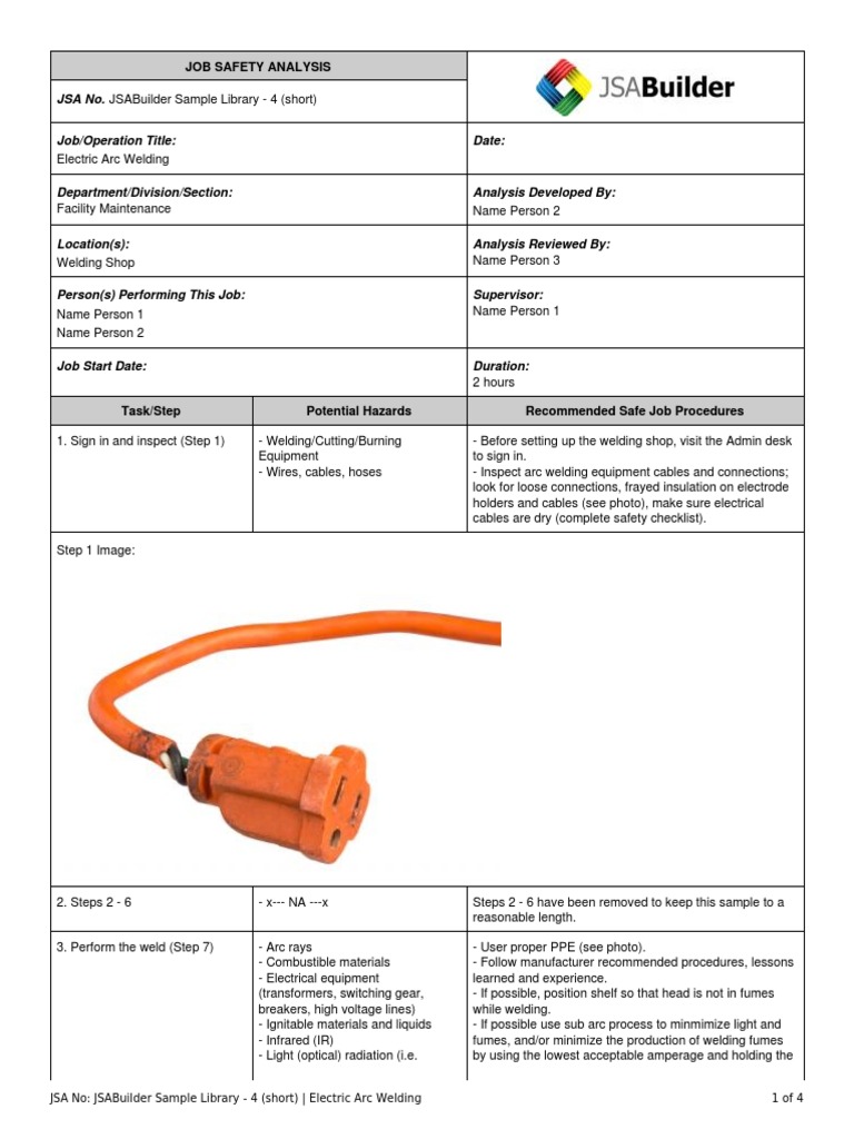 Jsa Sample | Personal Protective Equipment | Welding