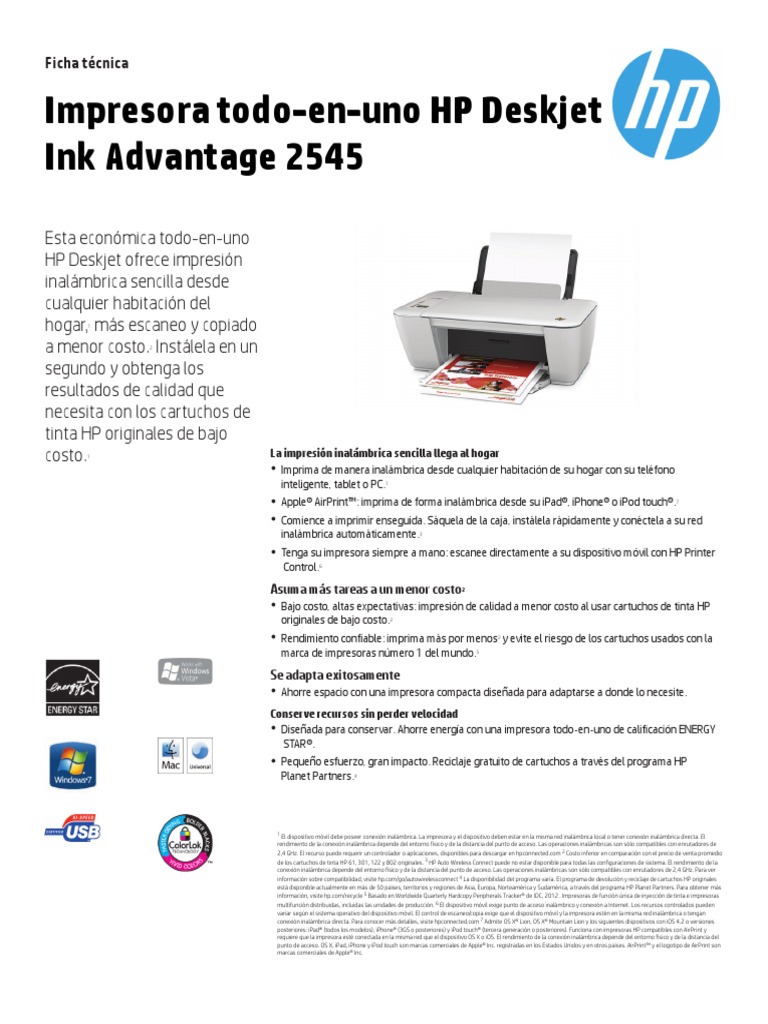 All in One Hp-dj-2545 | PDF | Impresora (Computación) | Ios