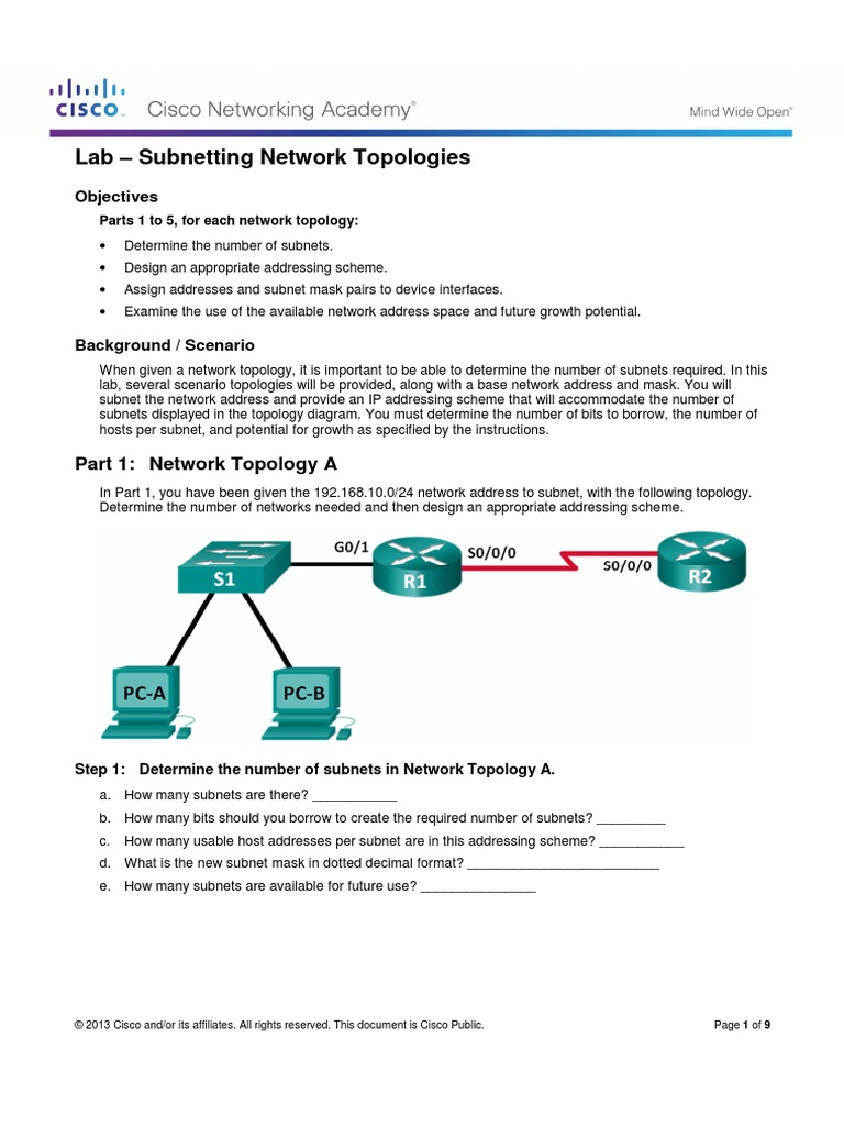 9.1.4.9 Lab - Subnetting Network Topologies | PDF | Ip Address | Router ...