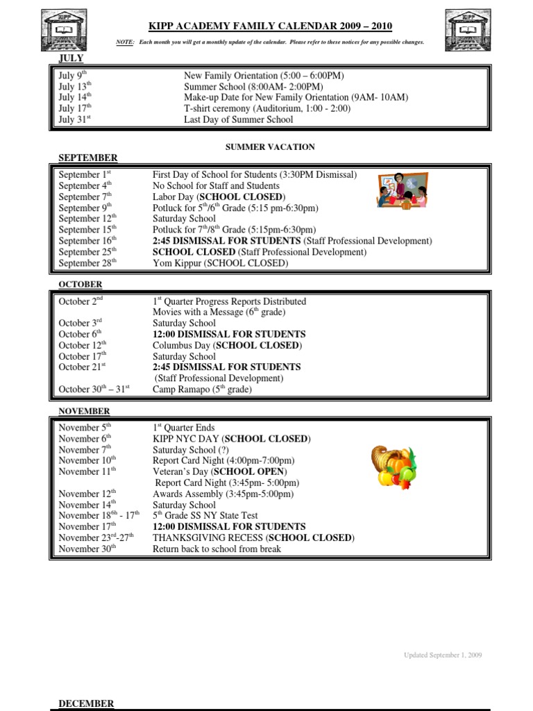 2009-10 KIPP Academy Middle Calendar | PDF | Seasons | Academia