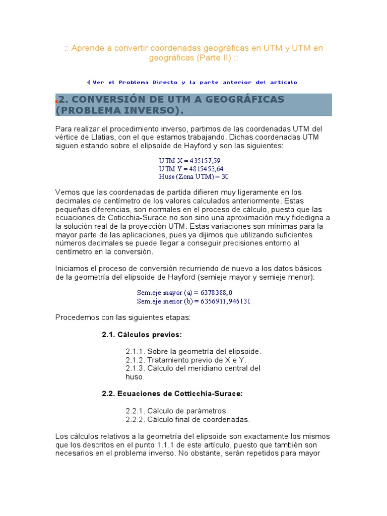 Aprende A Convertir Coordenadas Geográficas en Utm Y Utm en Geográficas | PDF | Sistema de ...