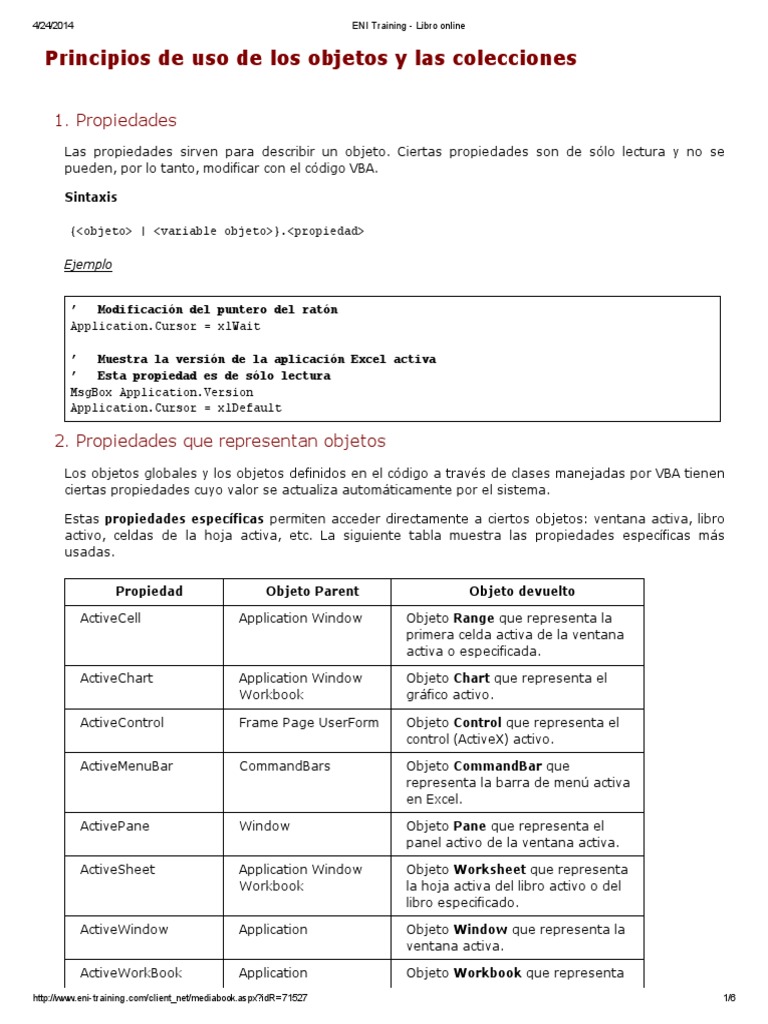 Principios fundamentales de los objetos y colecciones en VBA | PDF | Microsoft Excel | Ventana ...
