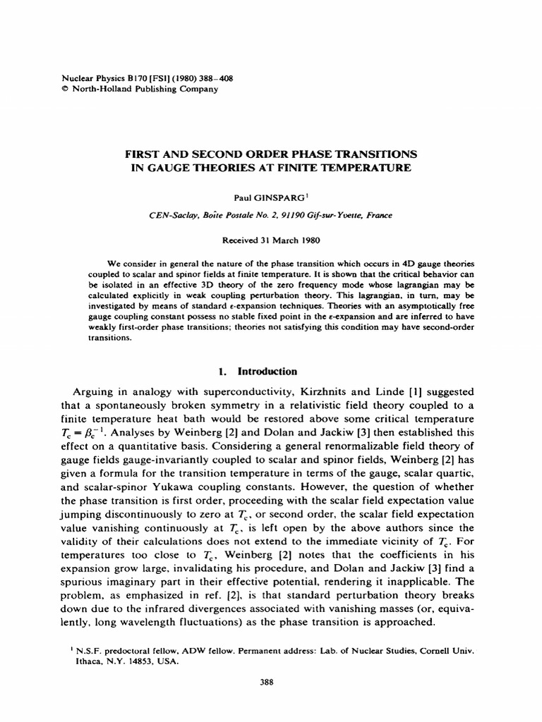 Phase Transitions in Field Theories | PDF | Gauge Theory | Field (Physics)