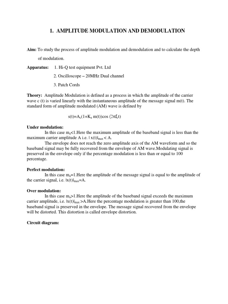 Amplitude Modulation and Demodulation | PDF | Modulation | Amplitude