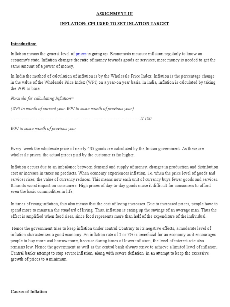 Prices: Assignment-Iii Inflation: Cpi Used To Set Inlation Target | PDF ...