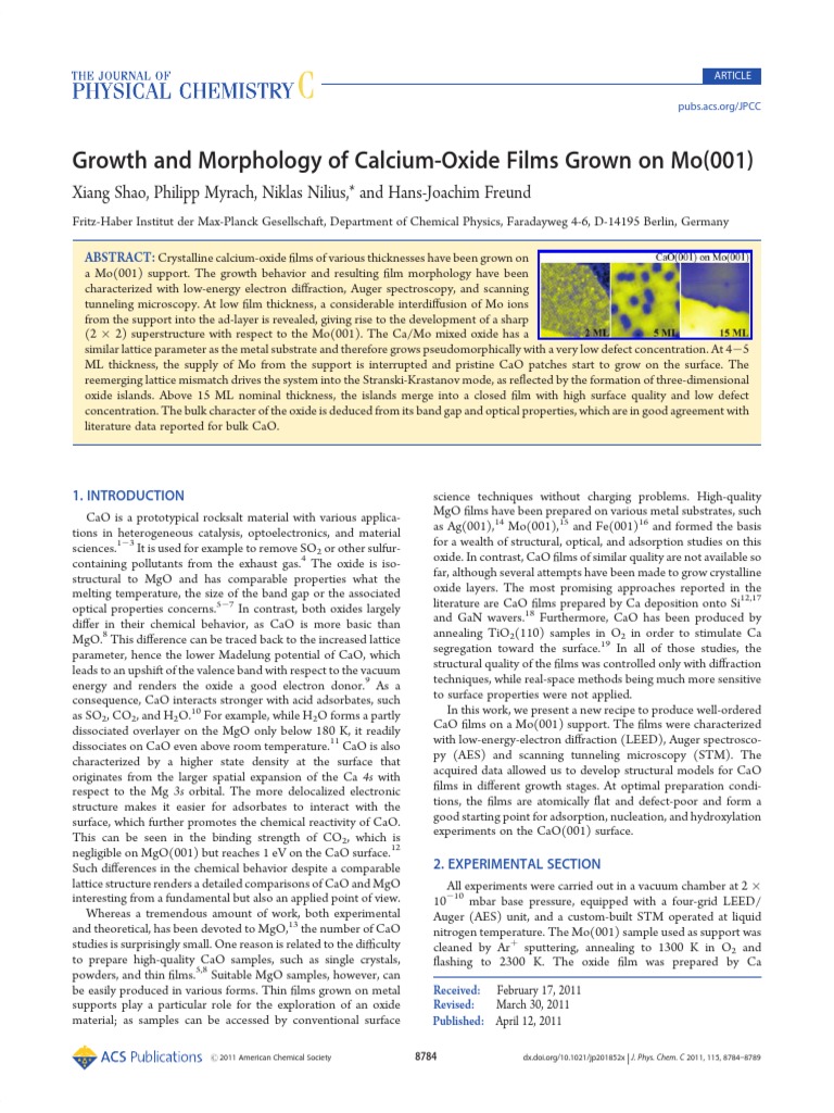 Growth and Morphology of Calcium-Oxide Films Grown On Mo | PDF ...